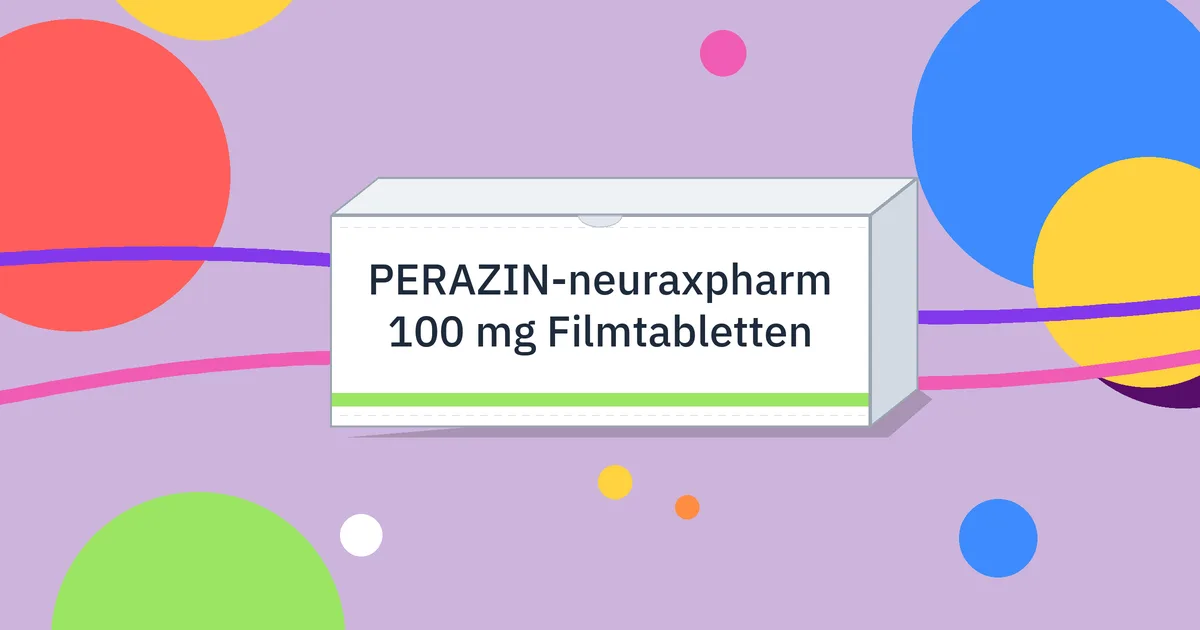 Symbolbild: Packung mit der Aufschrift PERAZIN-neuraxpharm 100 mg Filmtabletten (PZN 06867444) – Verfügbarkeit und Bezug in Apotheken in Frankfurt am Main