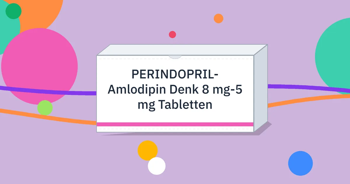 Symbolbild: Packung mit der Aufschrift PERINDOPRIL-Amlodipin Denk 8 mg-5 mg Tabletten (PZN 16020625) – Verfügbarkeit und Bezug in Apotheken in Frankfurt am Main