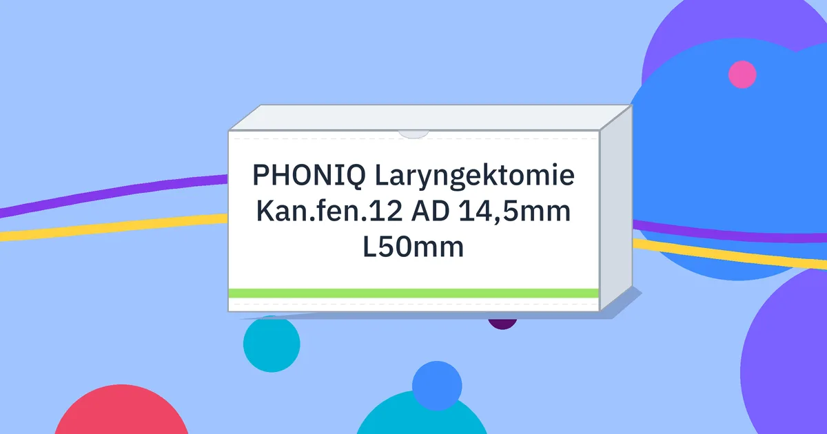 Symbolbild: Packung mit der Aufschrift PHONIQ Laryngektomie Kan.fen.12 AD 14,5mm L50mm (PZN 17381957) – Verfügbarkeit und Bezug in Apotheken in Frankfurt am Main