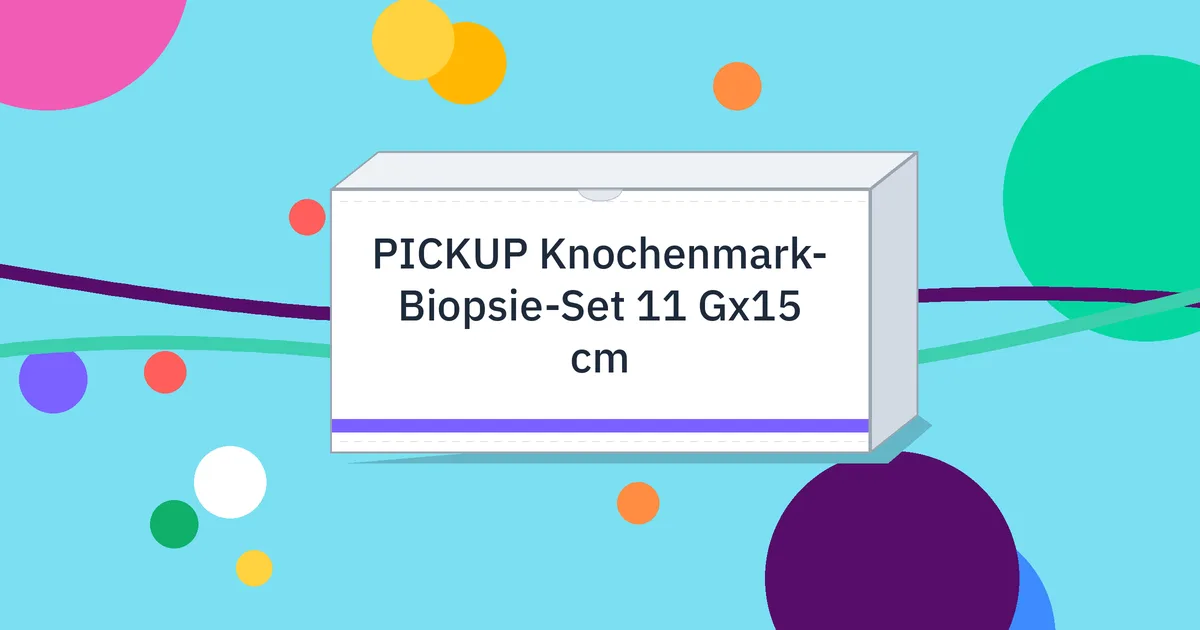 Symbolbild: Packung mit der Aufschrift PICKUP Knochenmark-Biopsie-Set 11 Gx15 cm (PZN 16362780) – Verfügbarkeit und Bezug in Apotheken in Frankfurt am Main