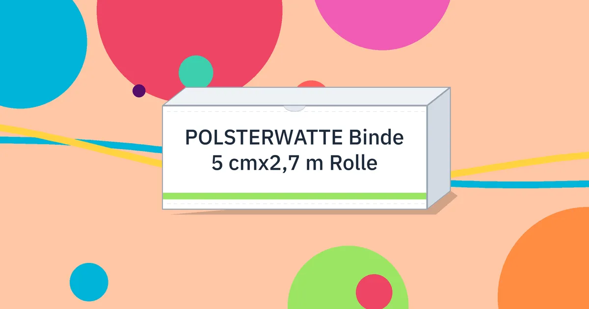 Symbolbild: Packung mit der Aufschrift POLSTERWATTE Binde 5 cmx2,7 m Rolle (PZN 19523752) – Verfügbarkeit und Bezug in Apotheken in Frankfurt am Main