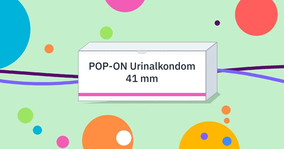 Symbolbild: Packung mit der Aufschrift POP-ON Urinalkondom 41 mm (PZN 07532591) – Verfügbarkeit und Bezug in Apotheken in Frankfurt am Main