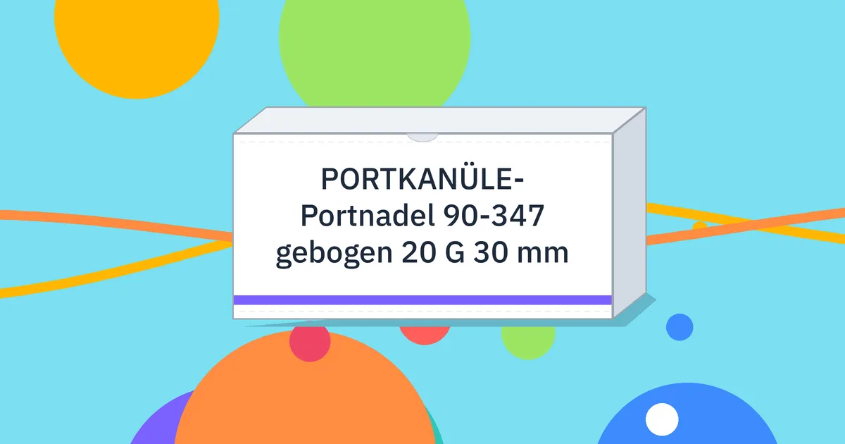 Symbolbild: Packung mit der Aufschrift PORTKANÜLE-Portnadel 90-347 gebogen 20 G 30 mm (PZN 10010844) – Verfügbarkeit und Bezug in Apotheken in Frankfurt am Main
