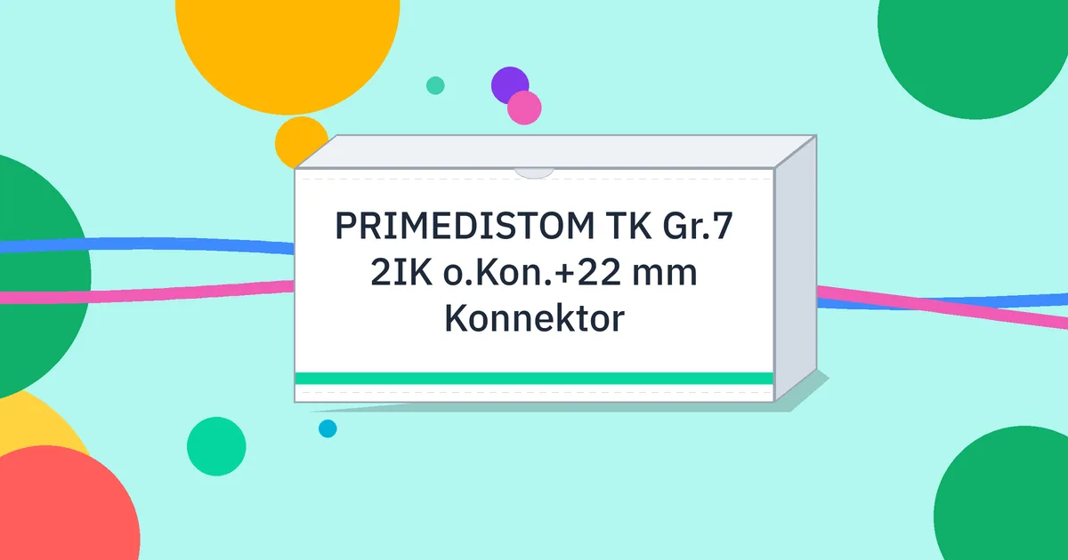 Symbolbild: Packung mit der Aufschrift PRIMEDISTOM TK Gr.7 2IK o.Kon.+22 mm Konnektor (PZN 16369411) – Verfügbarkeit und Bezug in Apotheken in Frankfurt am Main