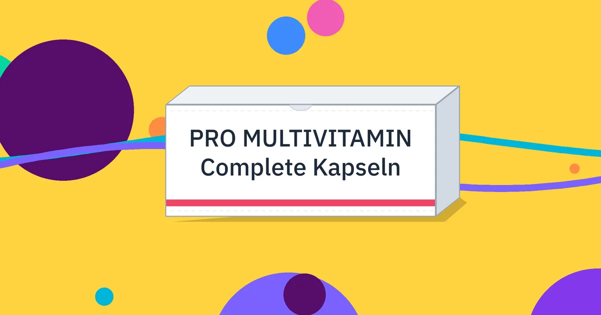 Symbolbild: Packung mit der Aufschrift PRO MULTIVITAMIN Complete Kapseln (PZN 19886070) – Verfügbarkeit und Bezug in Apotheken in Frankfurt am Main