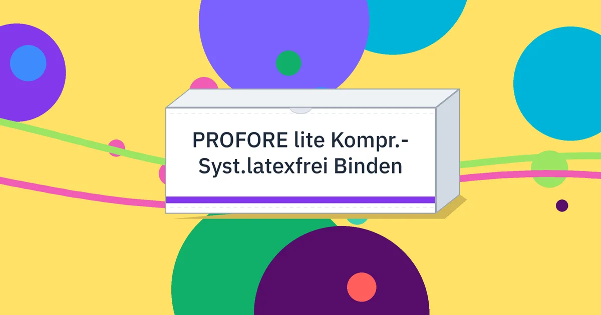 Symbolbild: Packung mit der Aufschrift PROFORE lite Kompr.-Syst.latexfrei Binden (PZN 20687772) – Verfügbarkeit und Bezug in Apotheken in Frankfurt am Main