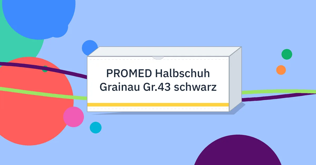 Symbolbild: Packung mit der Aufschrift PROMED Halbschuh Grainau Gr.43 schwarz (PZN 14349338) – Verfügbarkeit und Bezug in Apotheken in Frankfurt am Main