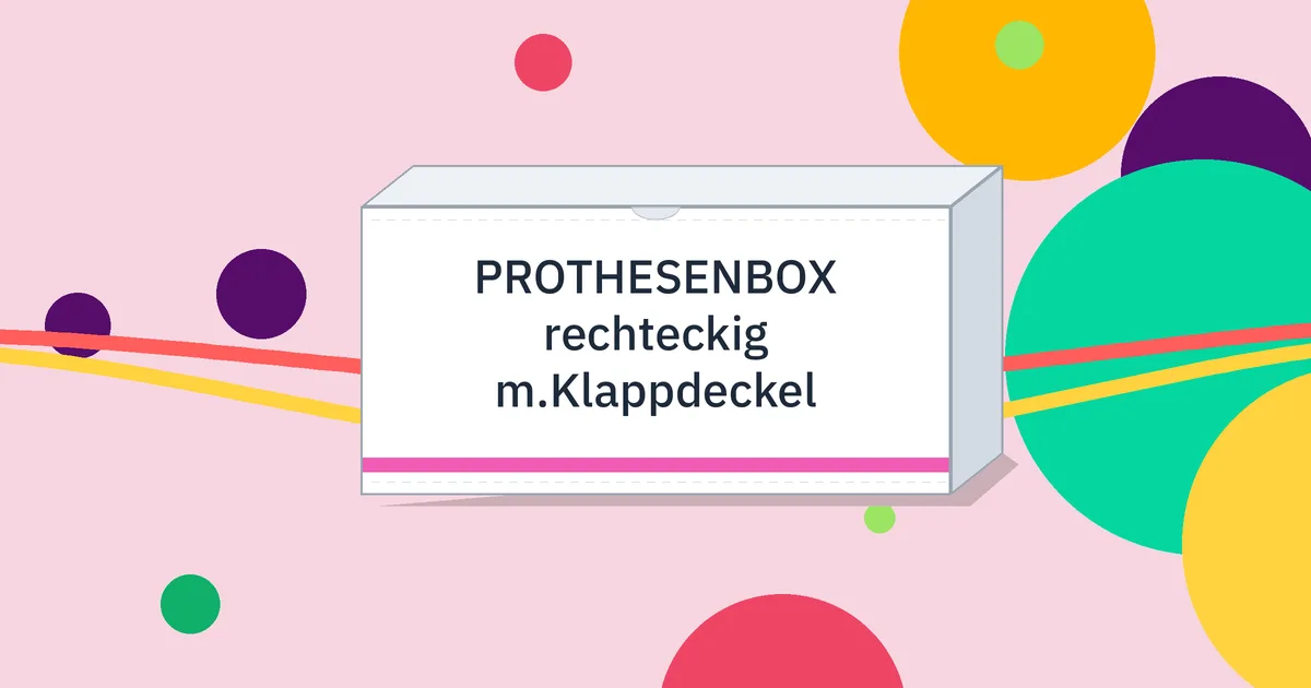 Symbolbild: Packung mit der Aufschrift PROTHESENBOX rechteckig m.Klappdeckel (PZN 03150591) – Verfügbarkeit und Bezug in Apotheken in Frankfurt am Main