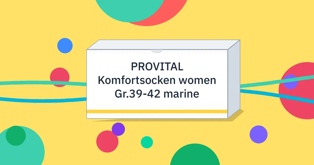 Symbolbild: Packung mit der Aufschrift PROVITAL Komfortsocken women Gr.39-42 marine (PZN 11080901) – Verfügbarkeit und Bezug in Apotheken in Frankfurt am Main