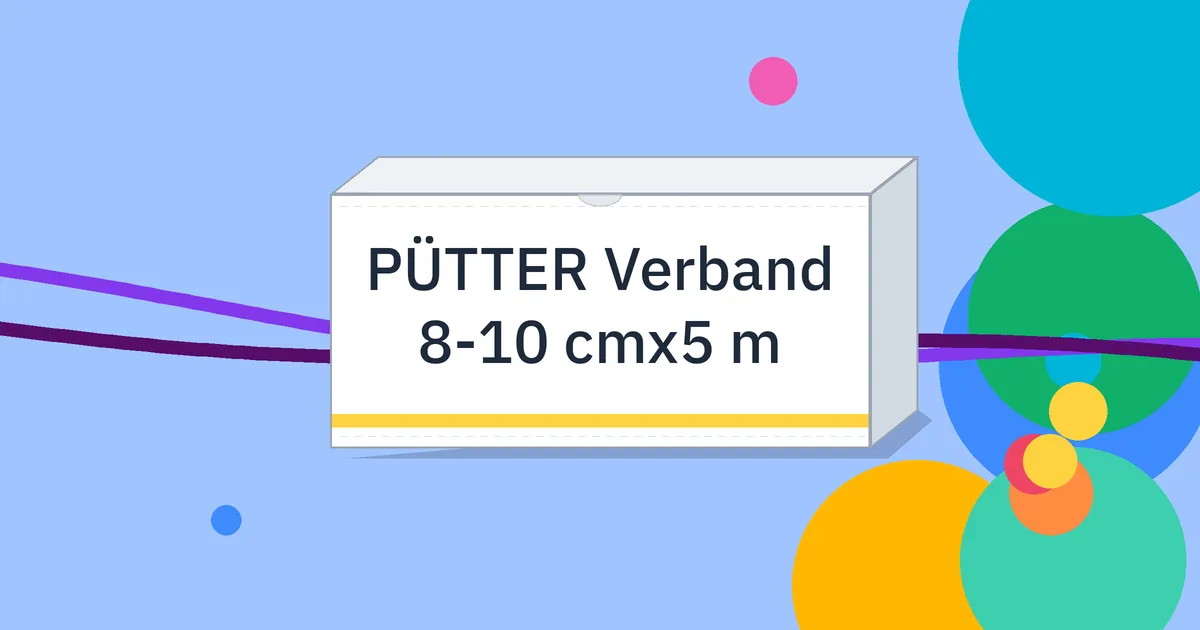 Symbolbild: Packung mit der Aufschrift PÜTTER Verband 8-10 cmx5 m (PZN 20276572) – Verfügbarkeit und Bezug in Apotheken in Frankfurt am Main