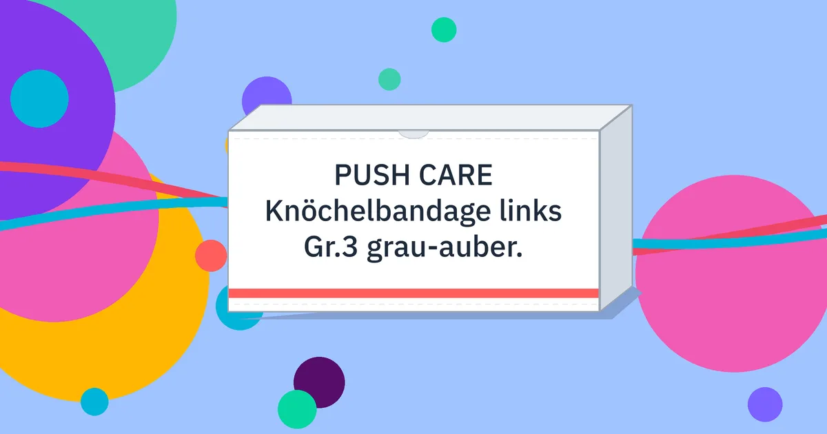 Symbolbild: Packung mit der Aufschrift PUSH CARE Knöchelbandage links Gr.3 grau-auber. (PZN 04856620) – Verfügbarkeit und Bezug in Apotheken in Frankfurt am Main