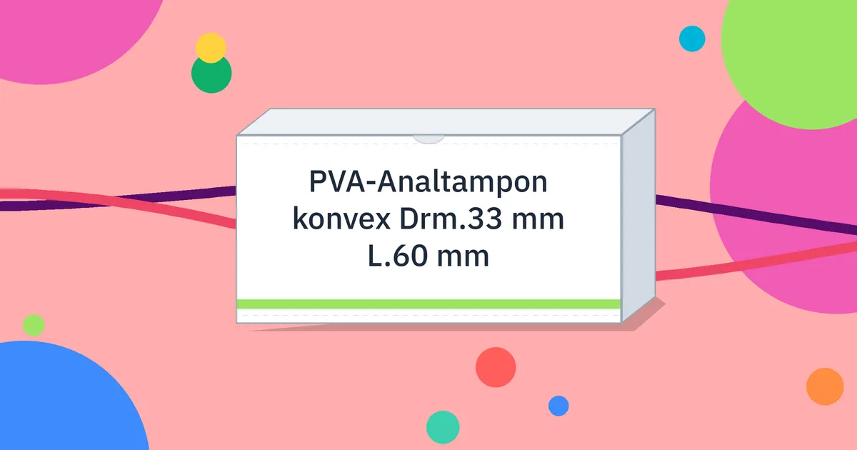 Symbolbild: Packung mit der Aufschrift PVA-Analtampon konvex Drm.33 mm L.60 mm (PZN 12551610) – Verfügbarkeit und Bezug in Apotheken in Frankfurt am Main