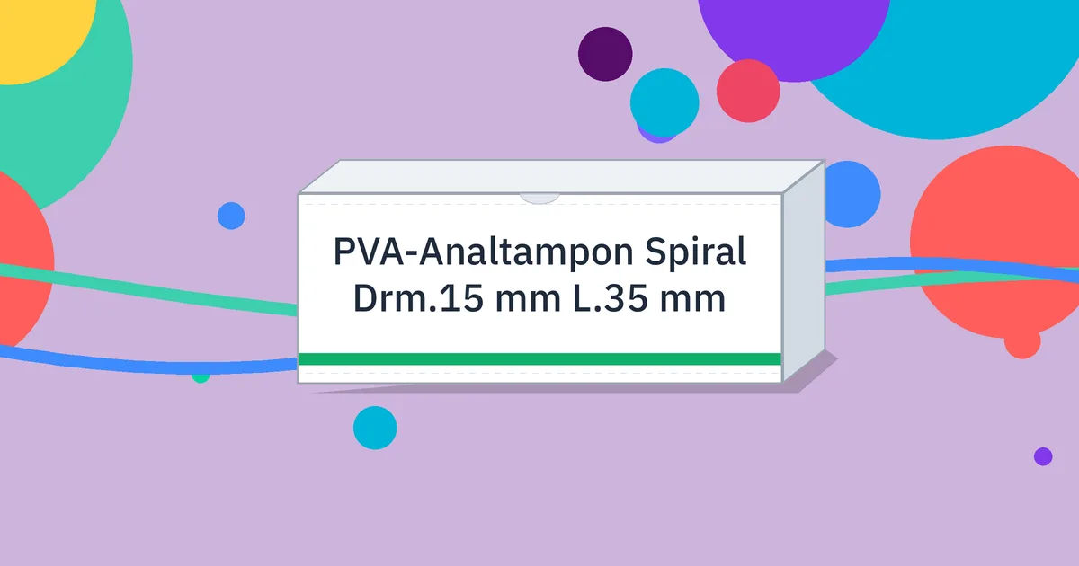 Symbolbild: Packung mit der Aufschrift PVA-Analtampon Spiral Drm.15 mm L.35 mm (PZN 12551509) – Verfügbarkeit und Bezug in Apotheken in Frankfurt am Main