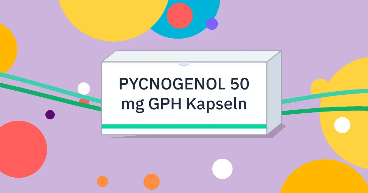 Symbolbild: Packung mit der Aufschrift PYCNOGENOL 50 mg GPH Kapseln (PZN 06923208) – Verfügbarkeit und Bezug in Apotheken in Frankfurt am Main