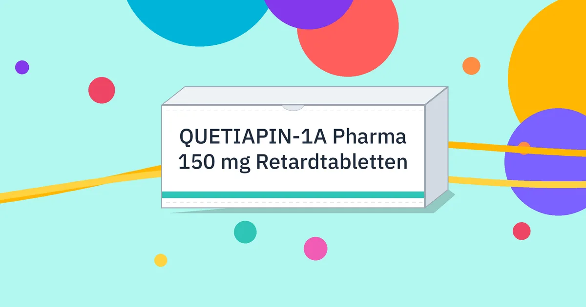 Symbolbild: Packung mit der Aufschrift QUETIAPIN-1A Pharma 150 mg Retardtabletten (PZN 11192043) – Verfügbarkeit und Bezug in Apotheken in Frankfurt am Main
