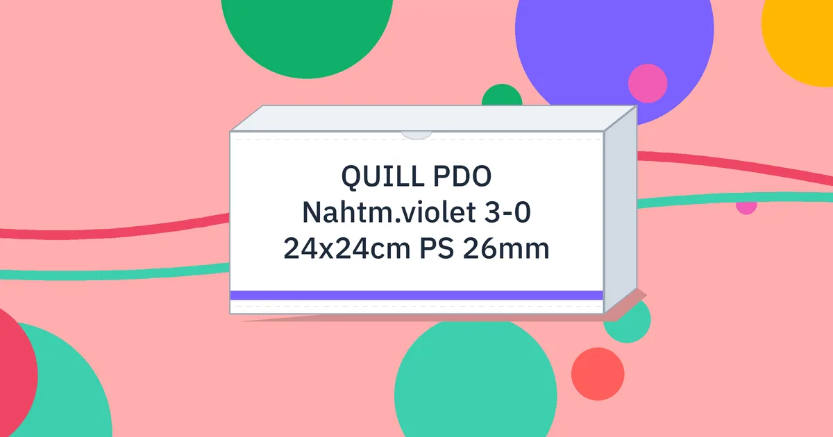 Symbolbild: Packung mit der Aufschrift QUILL PDO Nahtm.violet 3-0 24x24cm PS 26mm (PZN 17989618) – Verfügbarkeit und Bezug in Apotheken in Frankfurt am Main