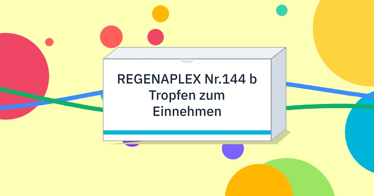 Symbolbild: Packung mit der Aufschrift REGENAPLEX Nr.144 b Tropfen zum Einnehmen (PZN 06621097) – Verfügbarkeit und Bezug in Apotheken in Frankfurt am Main