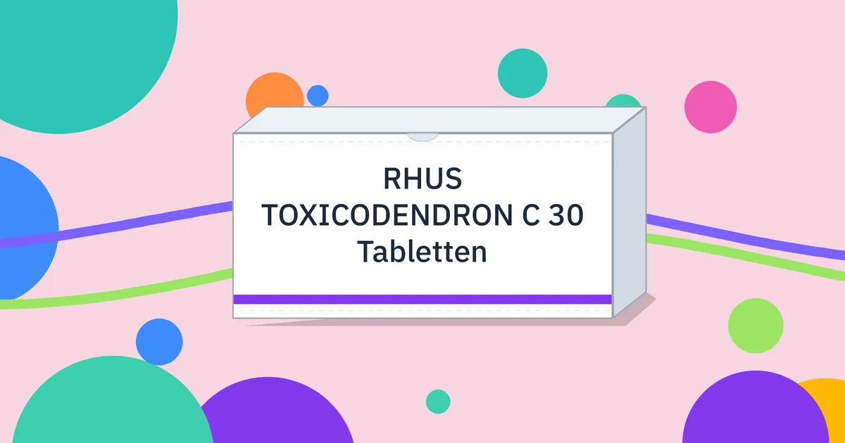 Symbolbild: Packung mit der Aufschrift RHUS TOXICODENDRON C 30 Tabletten (PZN 02930298) – Verfügbarkeit und Bezug in Apotheken in Frankfurt am Main