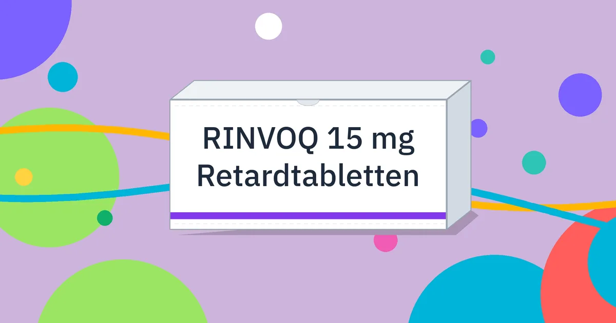 Symbolbild: Packung mit der Aufschrift RINVOQ 15 mg Retardtabletten (PZN 19177480) – Verfügbarkeit und Bezug in Apotheken in Frankfurt am Main
