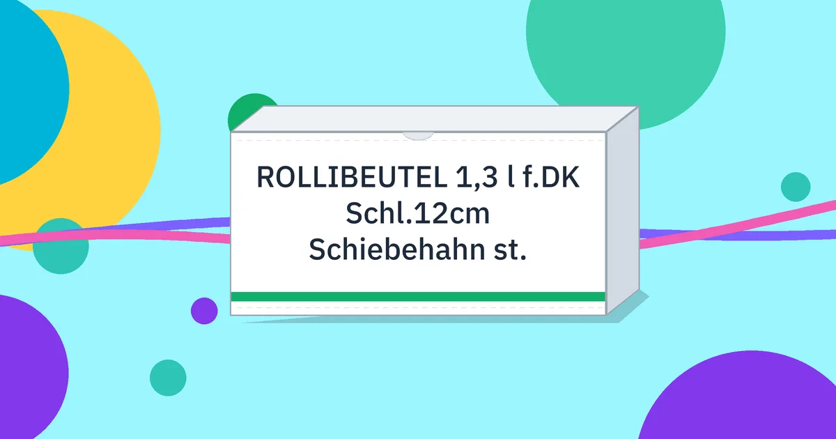 Symbolbild: Packung mit der Aufschrift ROLLIBEUTEL 1,3 l f.DK Schl.12cm Schiebehahn st. (PZN 01389164) – Verfügbarkeit und Bezug in Apotheken in Frankfurt am Main