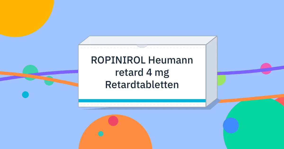 Symbolbild: Packung mit der Aufschrift ROPINIROL Heumann retard 4 mg Retardtabletten (PZN 10346337) – Verfügbarkeit und Bezug in Apotheken in Frankfurt am Main