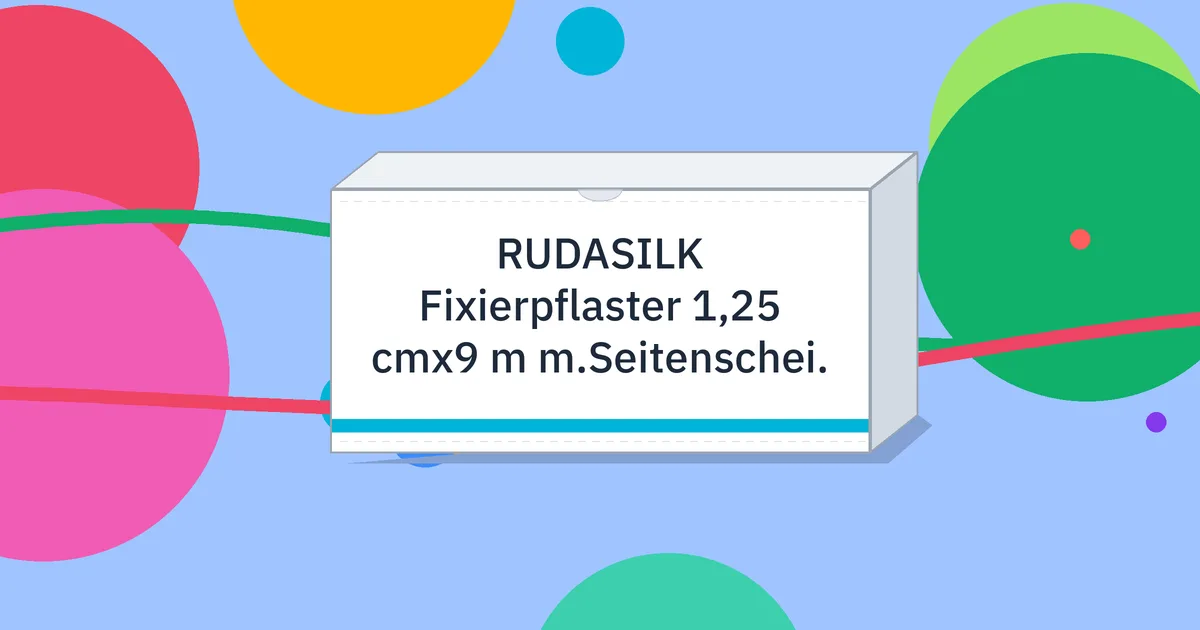 Symbolbild: Packung mit der Aufschrift RUDASILK Fixierpflaster 1,25 cmx9 m m.Seitenschei. (PZN 15892961) – Verfügbarkeit und Bezug in Apotheken in Frankfurt am Main