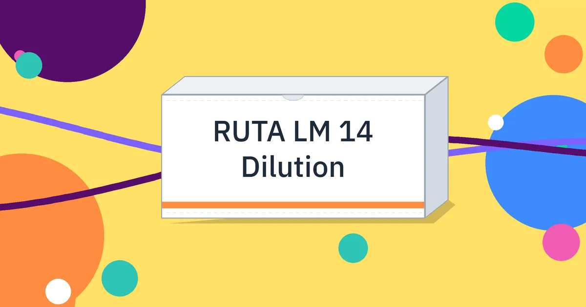 Symbolbild: Packung mit der Aufschrift RUTA LM 14 Dilution (PZN 13173713) – Verfügbarkeit und Bezug in Apotheken in Frankfurt am Main