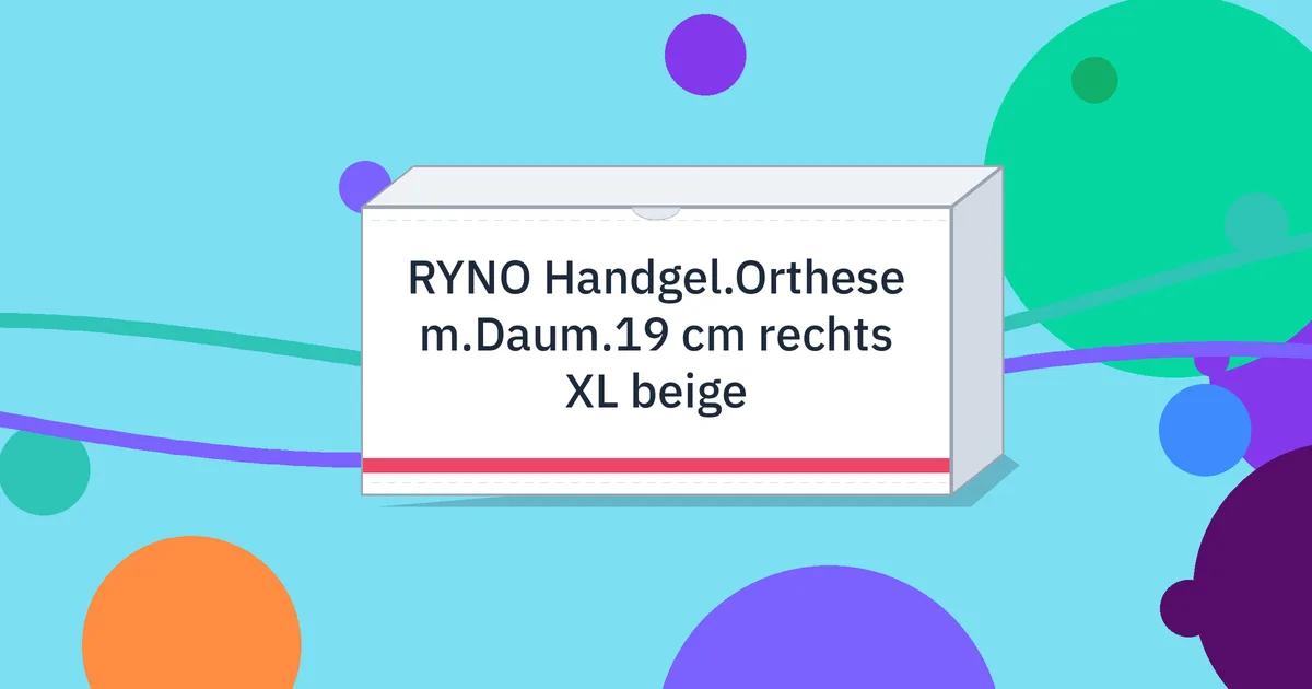 Symbolbild: Packung mit der Aufschrift RYNO Handgel.Orthese m.Daum.19 cm rechts XL beige (PZN 09108673) – Verfügbarkeit und Bezug in Apotheken in Frankfurt am Main