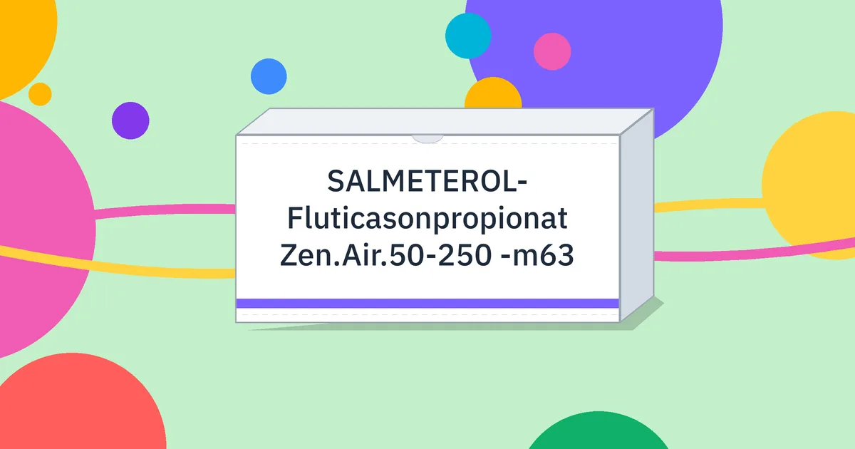 Symbolbild: Packung mit der Aufschrift SALMETEROL-Fluticasonpropionat Zen.Air.50-250 -m63 (PZN 16737116) – Verfügbarkeit und Bezug in Apotheken in Frankfurt am Main