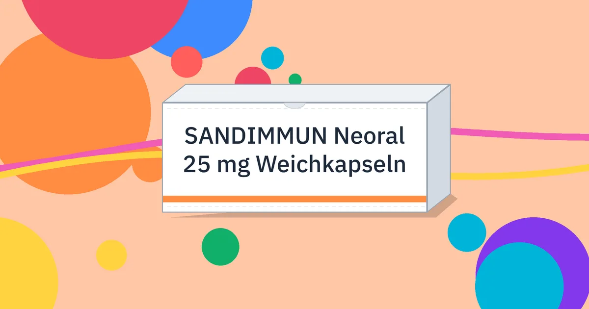 Symbolbild: Packung mit der Aufschrift SANDIMMUN Neoral 25 mg Weichkapseln (PZN 05392364) – Verfügbarkeit und Bezug in Apotheken in Frankfurt am Main