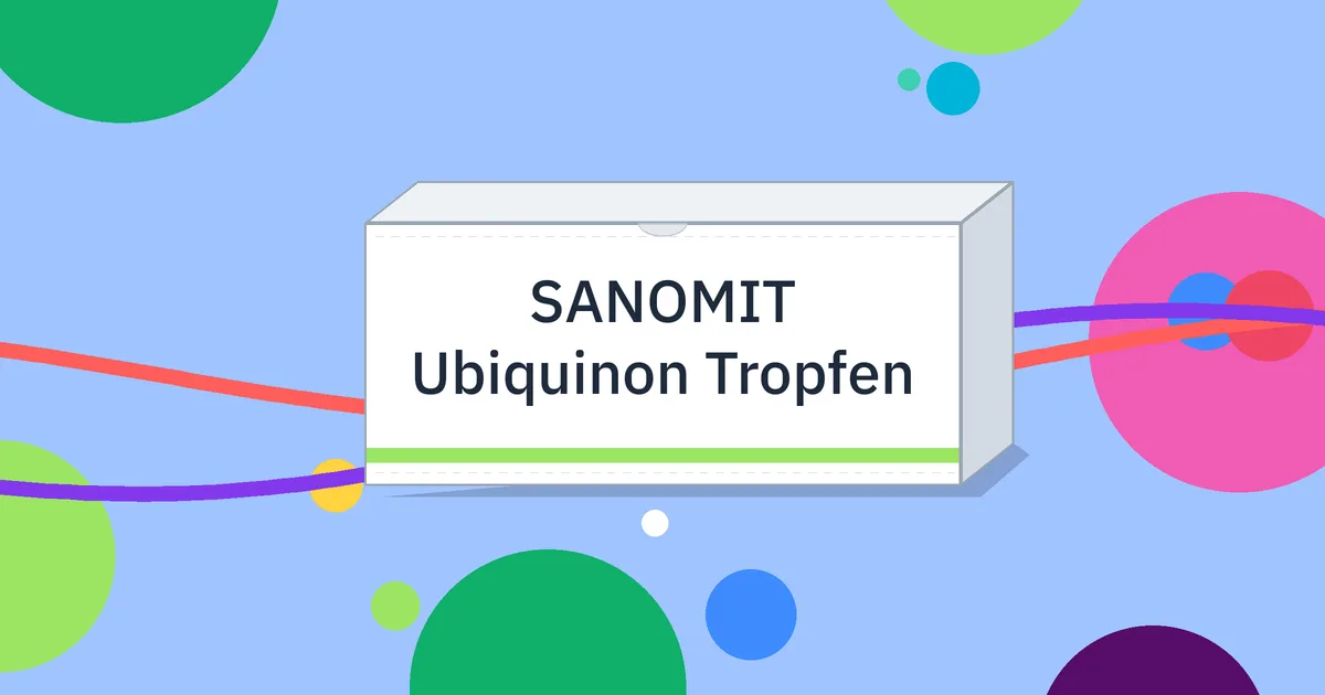 Symbolbild: Packung mit der Aufschrift SANOMIT Ubiquinon Tropfen (PZN 02370103) – Verfügbarkeit und Bezug in Apotheken in Frankfurt am Main