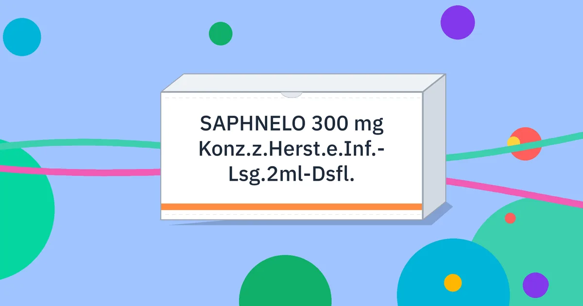 Symbolbild: Packung mit der Aufschrift SAPHNELO 300 mg Konz.z.Herst.e.Inf.-Lsg.2ml-Dsfl. (PZN 17492349) – Verfügbarkeit und Bezug in Apotheken in Frankfurt am Main