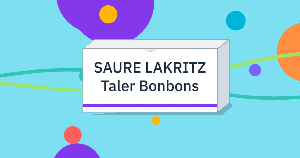 Symbolbild: Packung mit der Aufschrift SAURE LAKRITZ Taler Bonbons (PZN 19714179) – Verfügbarkeit und Bezug in Apotheken in Frankfurt am Main