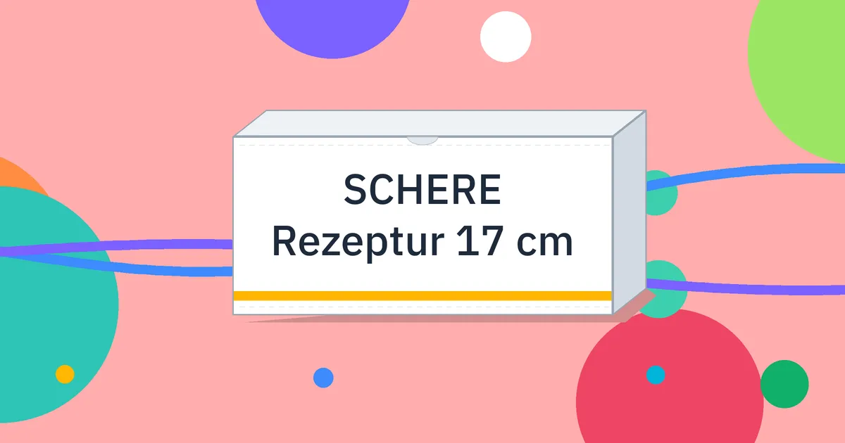 Symbolbild: Packung mit der Aufschrift SCHERE Rezeptur 17 cm (PZN 01735790) – Verfügbarkeit und Bezug in Apotheken in Frankfurt am Main