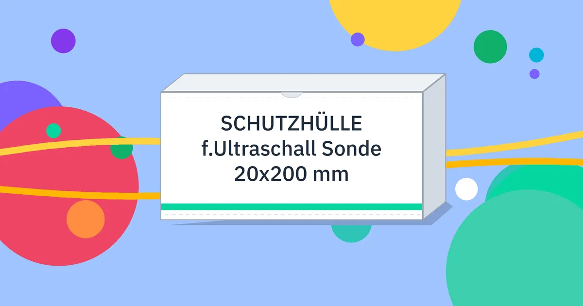 Symbolbild: Packung mit der Aufschrift SCHUTZHÜLLE f.Ultraschall Sonde 20x200 mm (PZN 15740286) – Verfügbarkeit und Bezug in Apotheken in Frankfurt am Main