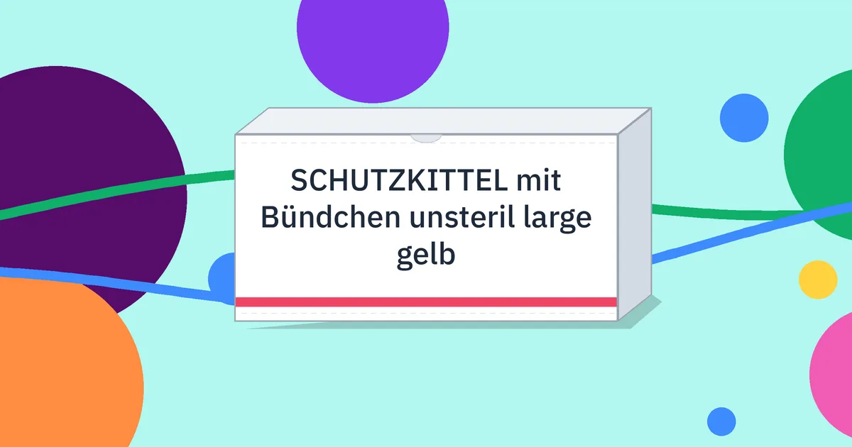 Symbolbild: Packung mit der Aufschrift SCHUTZKITTEL mit Bündchen unsteril large gelb (PZN 08445411) – Verfügbarkeit und Bezug in Apotheken in Frankfurt am Main