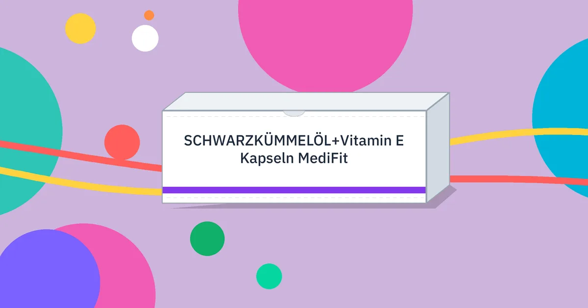 Symbolbild: Packung mit der Aufschrift SCHWARZKÜMMELÖL+Vitamin E Kapseln MediFit (PZN 11292922) – Verfügbarkeit und Bezug in Apotheken in Frankfurt am Main