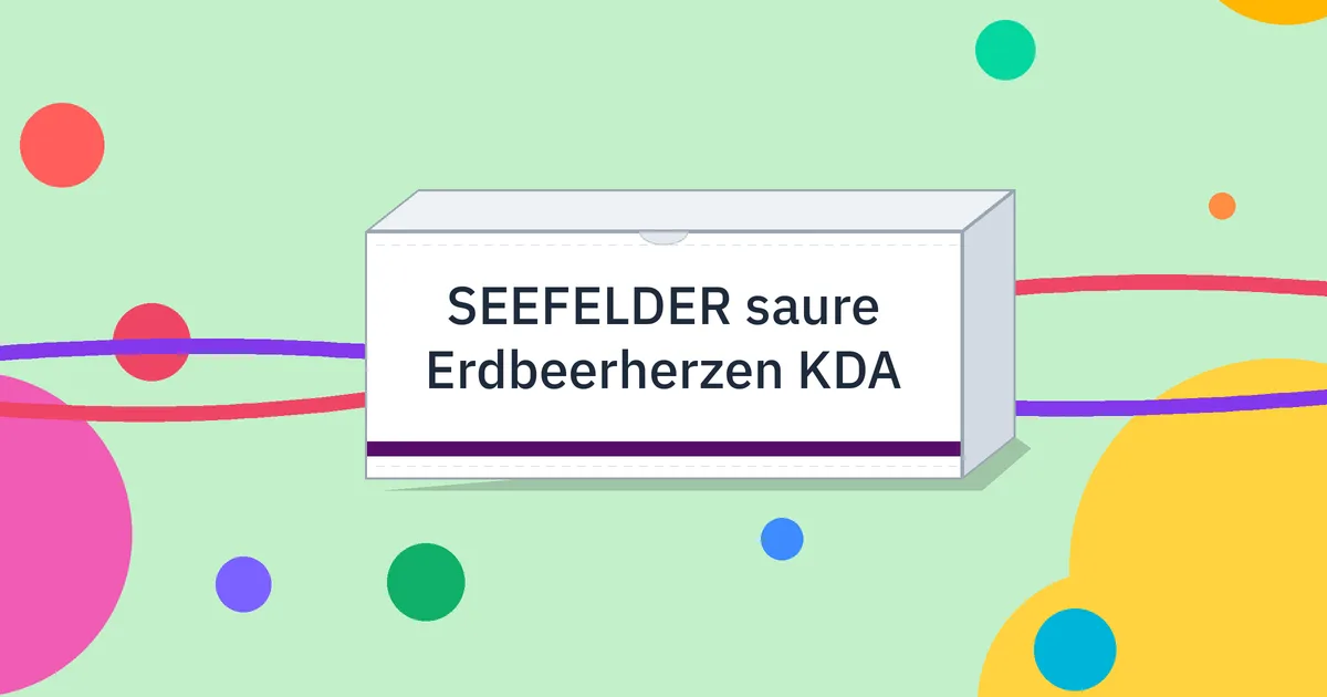 Symbolbild: Packung mit der Aufschrift SEEFELDER saure Erdbeerherzen KDA (PZN 03086315) – Verfügbarkeit und Bezug in Apotheken in Frankfurt am Main