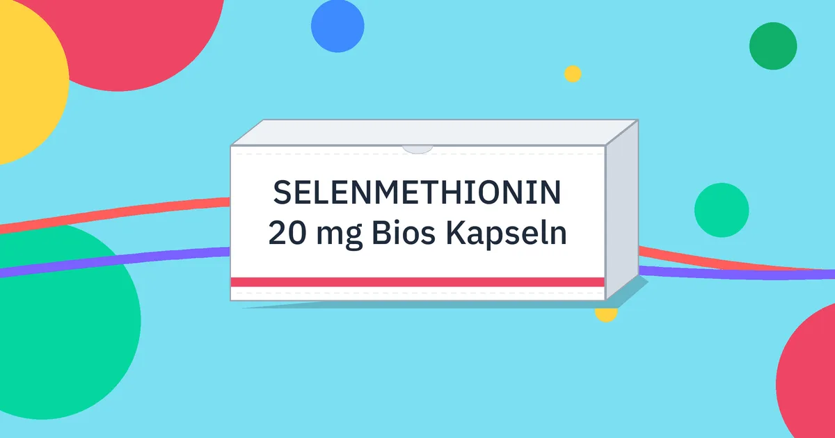 Symbolbild: Packung mit der Aufschrift SELENMETHIONIN 20 mg Bios Kapseln (PZN 20857599) – Verfügbarkeit und Bezug in Apotheken in Frankfurt am Main