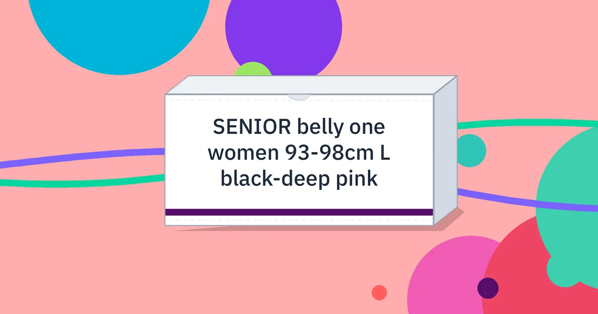 Symbolbild: Packung mit der Aufschrift SENIOR belly one women 93-98cm L black-deep pink (PZN 13513497) – Verfügbarkeit und Bezug in Apotheken in Frankfurt am Main