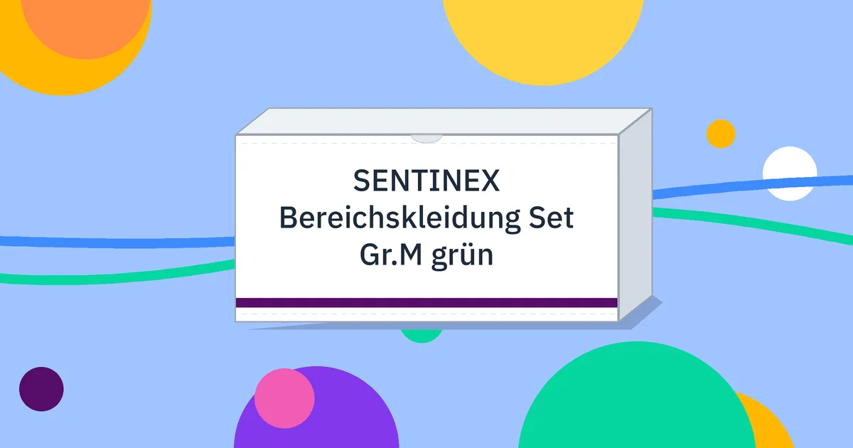 Symbolbild: Packung mit der Aufschrift SENTINEX Bereichskleidung Set Gr.M grün (PZN 09286357) – Verfügbarkeit und Bezug in Apotheken in Frankfurt am Main