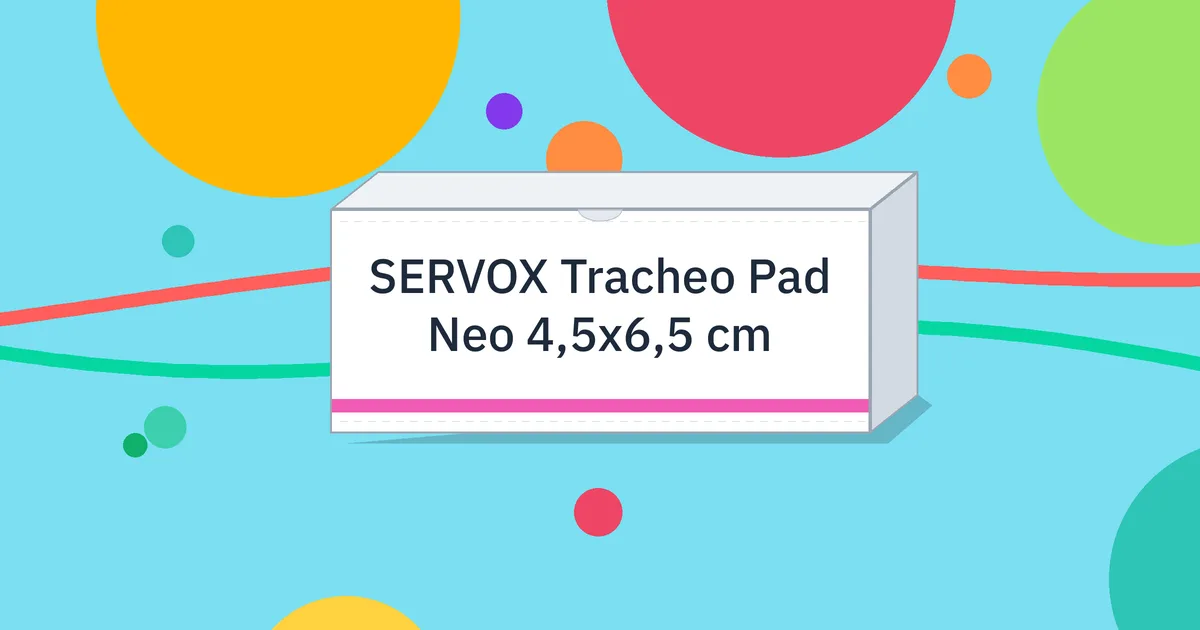 Symbolbild: Packung mit der Aufschrift SERVOX Tracheo Pad Neo 4,5x6,5 cm (PZN 13231451) – Verfügbarkeit und Bezug in Apotheken in Frankfurt am Main