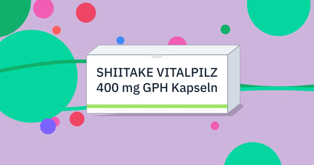 Symbolbild: Packung mit der Aufschrift SHIITAKE VITALPILZ 400 mg GPH Kapseln (PZN 00968954) – Verfügbarkeit und Bezug in Apotheken in Frankfurt am Main