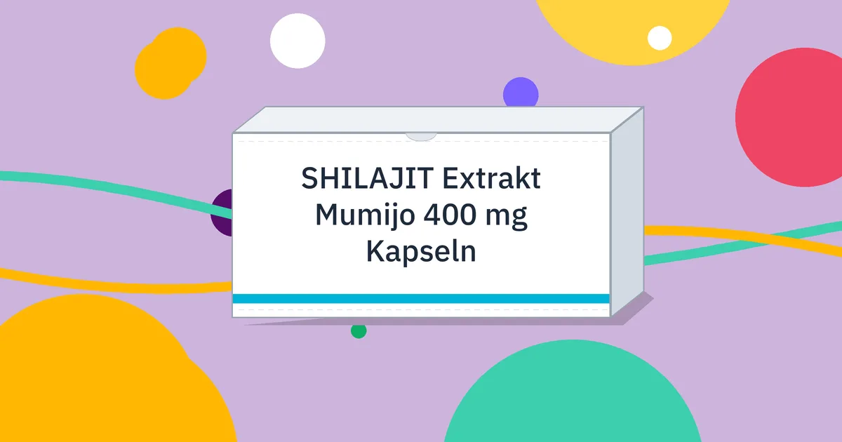 Symbolbild: Packung mit der Aufschrift SHILAJIT Extrakt Mumijo 400 mg Kapseln (PZN 19642534) – Verfügbarkeit und Bezug in Apotheken in Frankfurt am Main