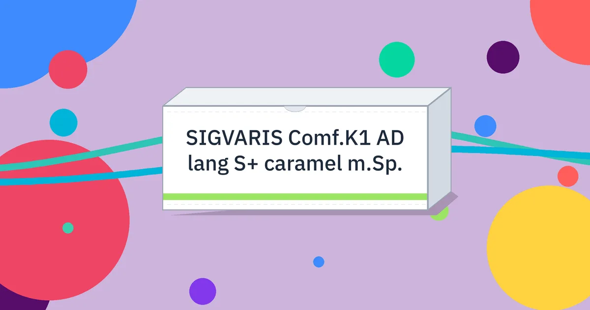 Symbolbild: Packung mit der Aufschrift SIGVARIS Comf.K1 AD lang S+ caramel m.Sp. (PZN 17041859) – Verfügbarkeit und Bezug in Apotheken in Frankfurt am Main