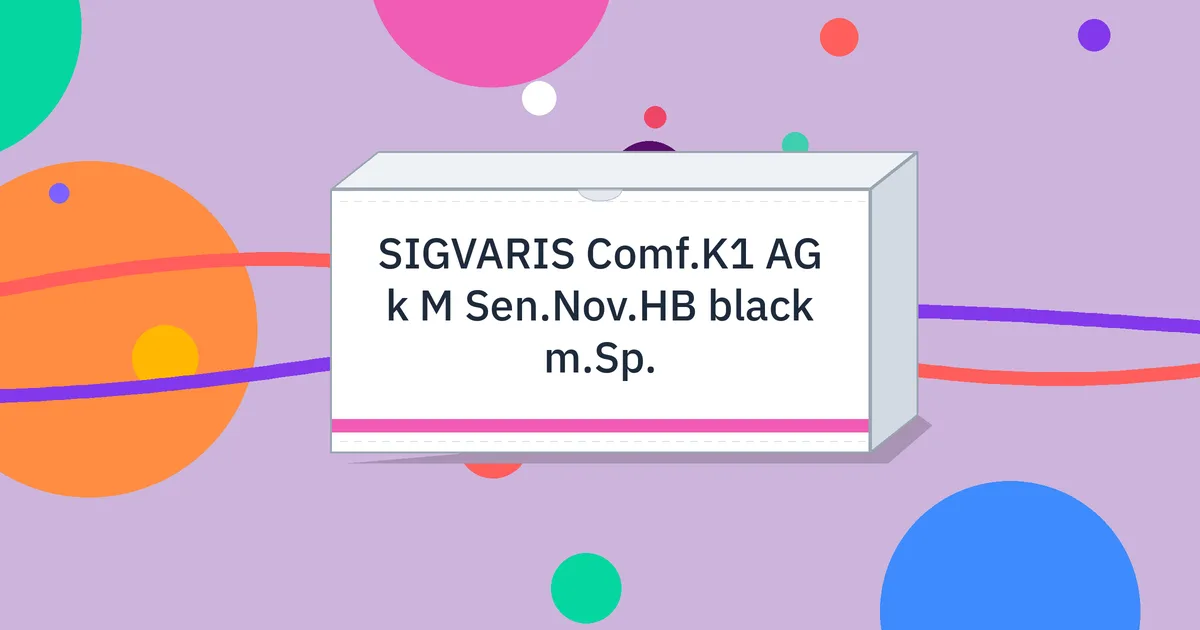 Symbolbild: Packung mit der Aufschrift SIGVARIS Comf.K1 AG k M Sen.Nov.HB black m.Sp. (PZN 17104399) – Verfügbarkeit und Bezug in Apotheken in Frankfurt am Main