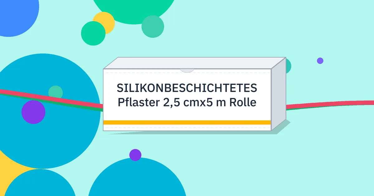Symbolbild: Packung mit der Aufschrift SILIKONBESCHICHTETES Pflaster 2,5 cmx5 m Rolle (PZN 09079813) – Verfügbarkeit und Bezug in Apotheken in Frankfurt am Main