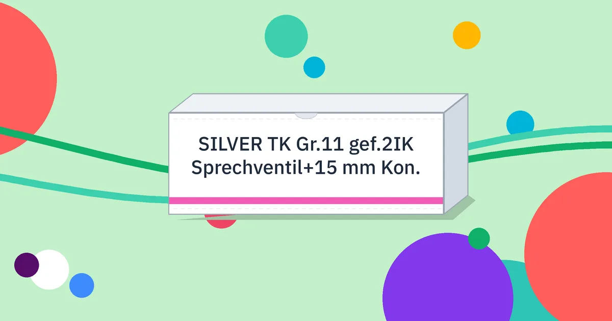 Symbolbild: Packung mit der Aufschrift SILVER TK Gr.11 gef.2IK Sprechventil+15 mm Kon. (PZN 10210017) – Verfügbarkeit und Bezug in Apotheken in Frankfurt am Main