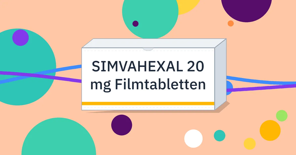 Symbolbild: Packung mit der Aufschrift SIMVAHEXAL 20 mg Filmtabletten (PZN 02846592) – Verfügbarkeit und Bezug in Apotheken in Frankfurt am Main