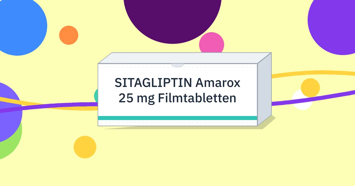 Symbolbild: Packung mit der Aufschrift SITAGLIPTIN Amarox 25 mg Filmtabletten (PZN 16804858) – Verfügbarkeit und Bezug in Apotheken in Frankfurt am Main